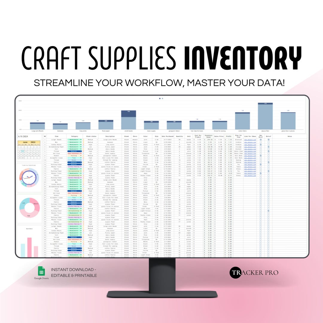 Craft Supplies Inventory Tracker Google Sheets Spreadsheet Crafts ...