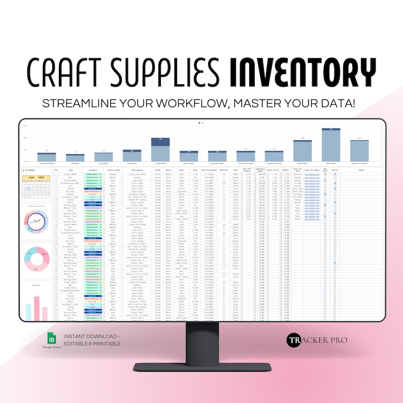 Craft Supplies Inventory Tracker Google Sheets Spreadsheet Crafts ...