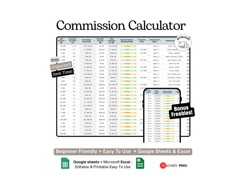 Commission Calculator Tracker Google Sheets Template (sales Commission ...