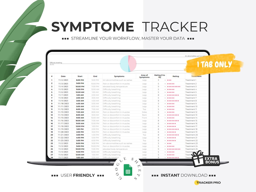 Symptom Tracker Excel Spreadsheet, Symptom Journal, Health Tracker ...