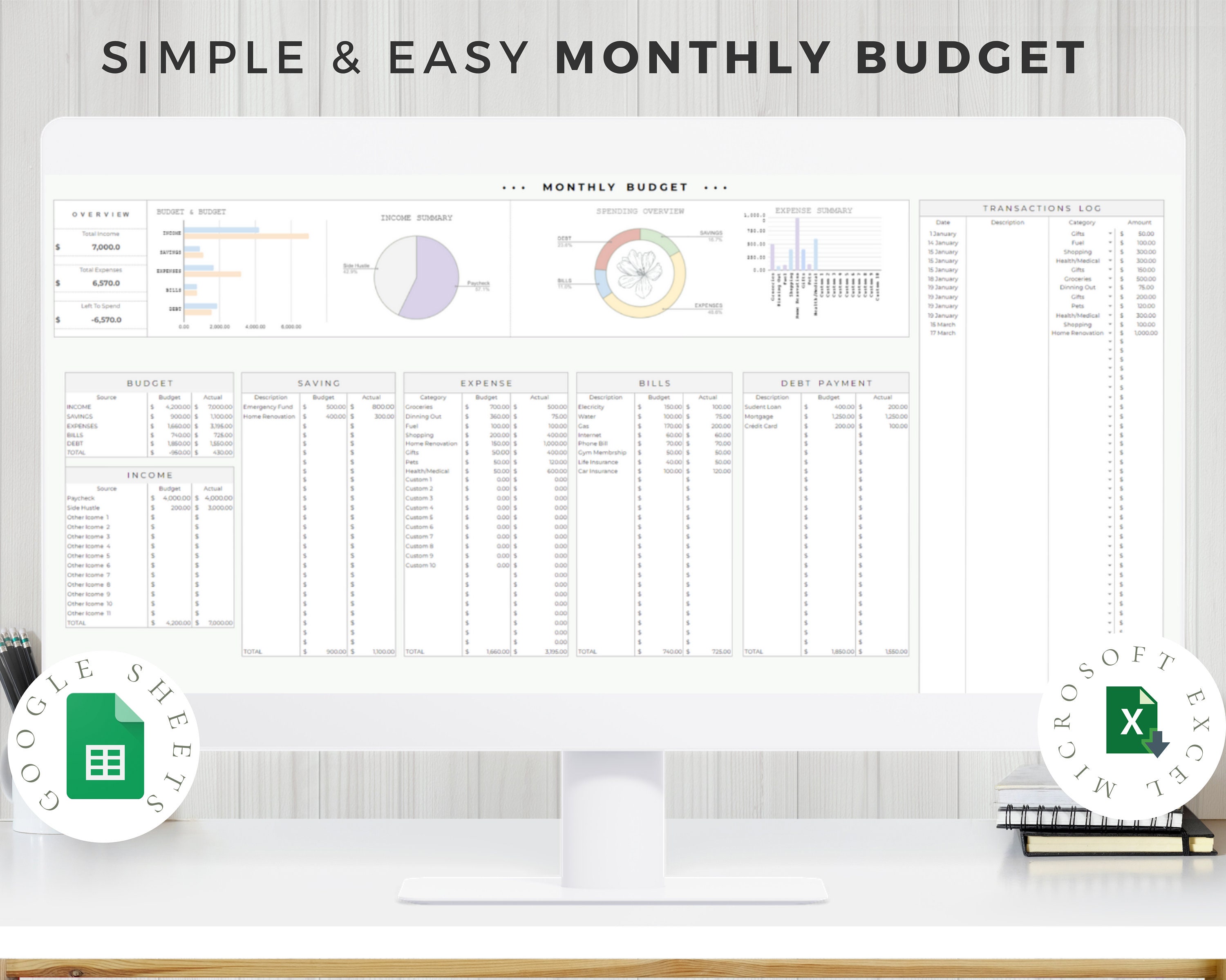 Expense Tracker, Budget Spreadsheet Template for Google Sheets or Excel ...