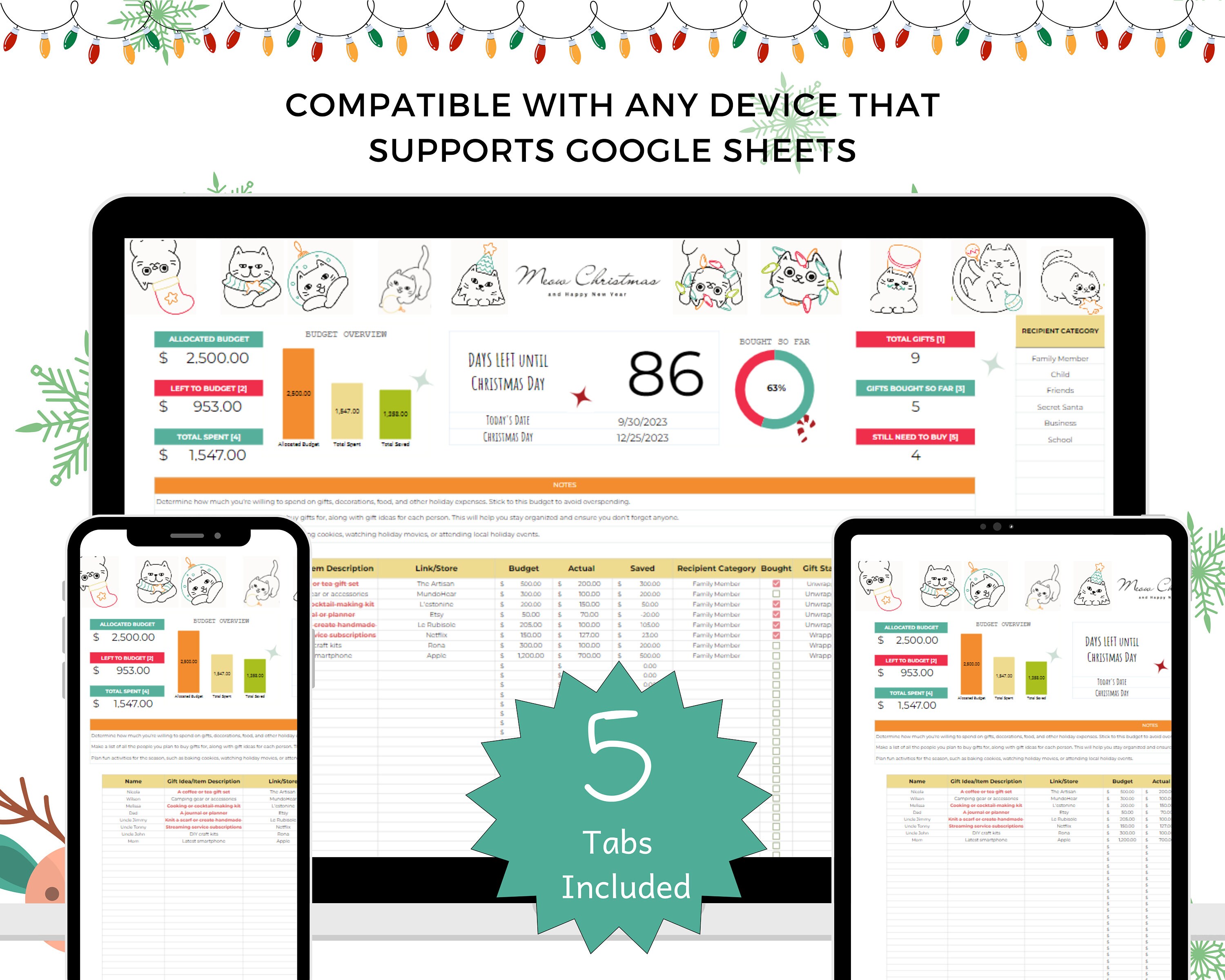 Christmas Budget Spreadsheet, Google Sheets Template, Digital Gift ...