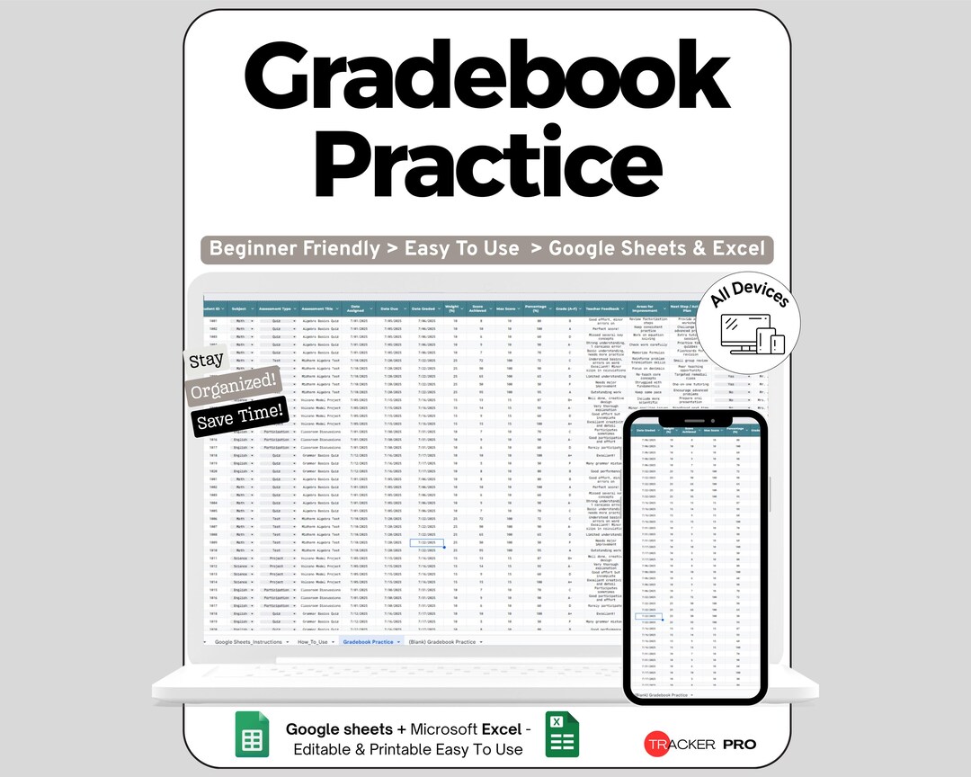 Gradebook Practice Template Google Sheets , Track Grades, Student ...