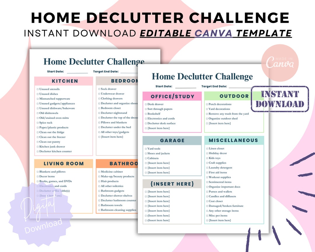 Declutter Checklist Template Editable Cleaning Schedule Declutter ...