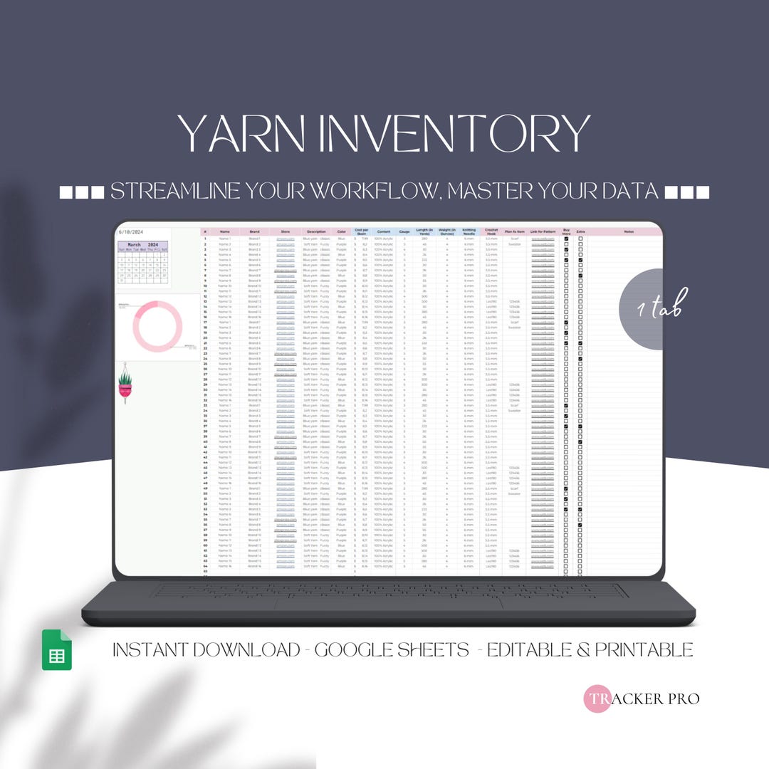 Yarn Organizer Worksheet Google Sheets, Yarn Inventory Tracker Excel ...