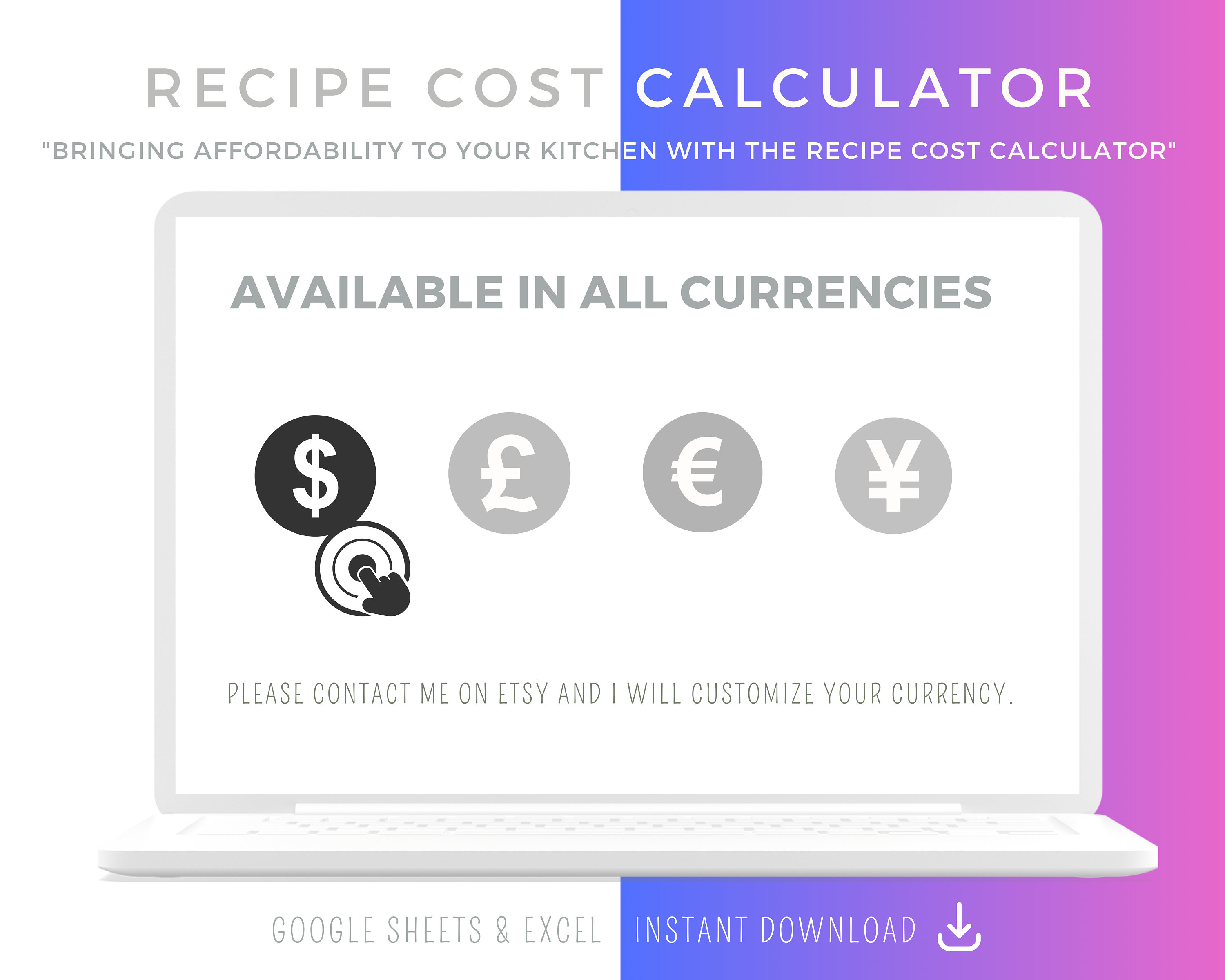 Recipe Cost Calculator Spreadsheet Template for Excel & - Etsy