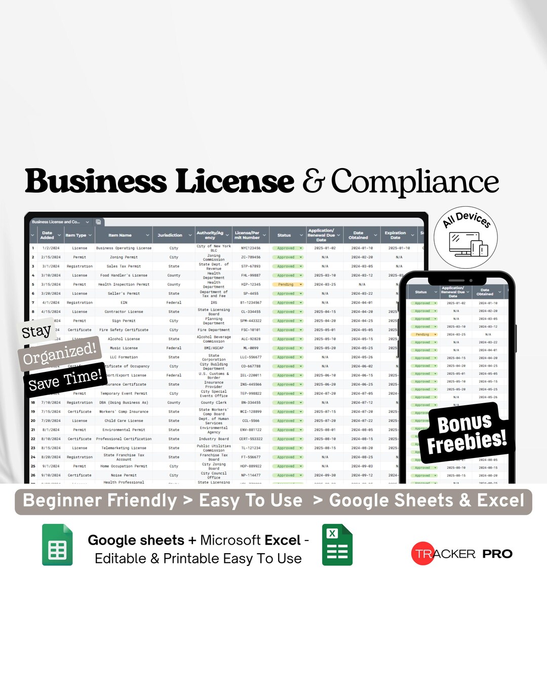 Business License & Compliance Checklist Google Excel, Regulatory Task ...