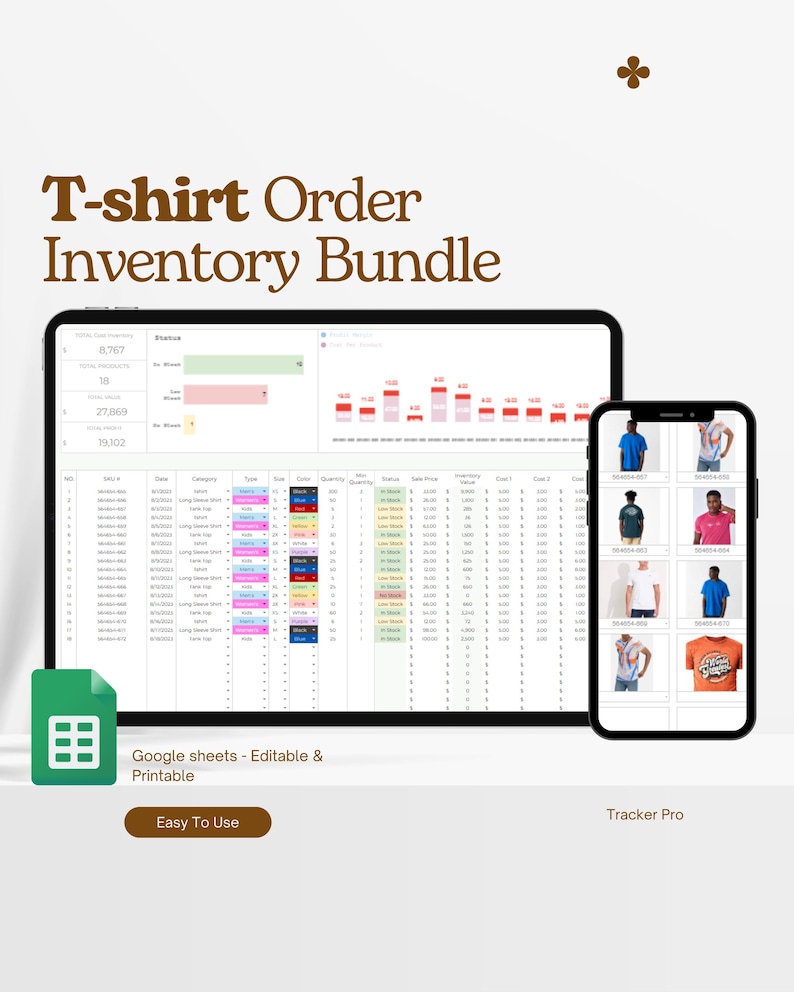Tshirt Inventory Tracker, Tshirt Inventory Spreadsheet Template, Log ...