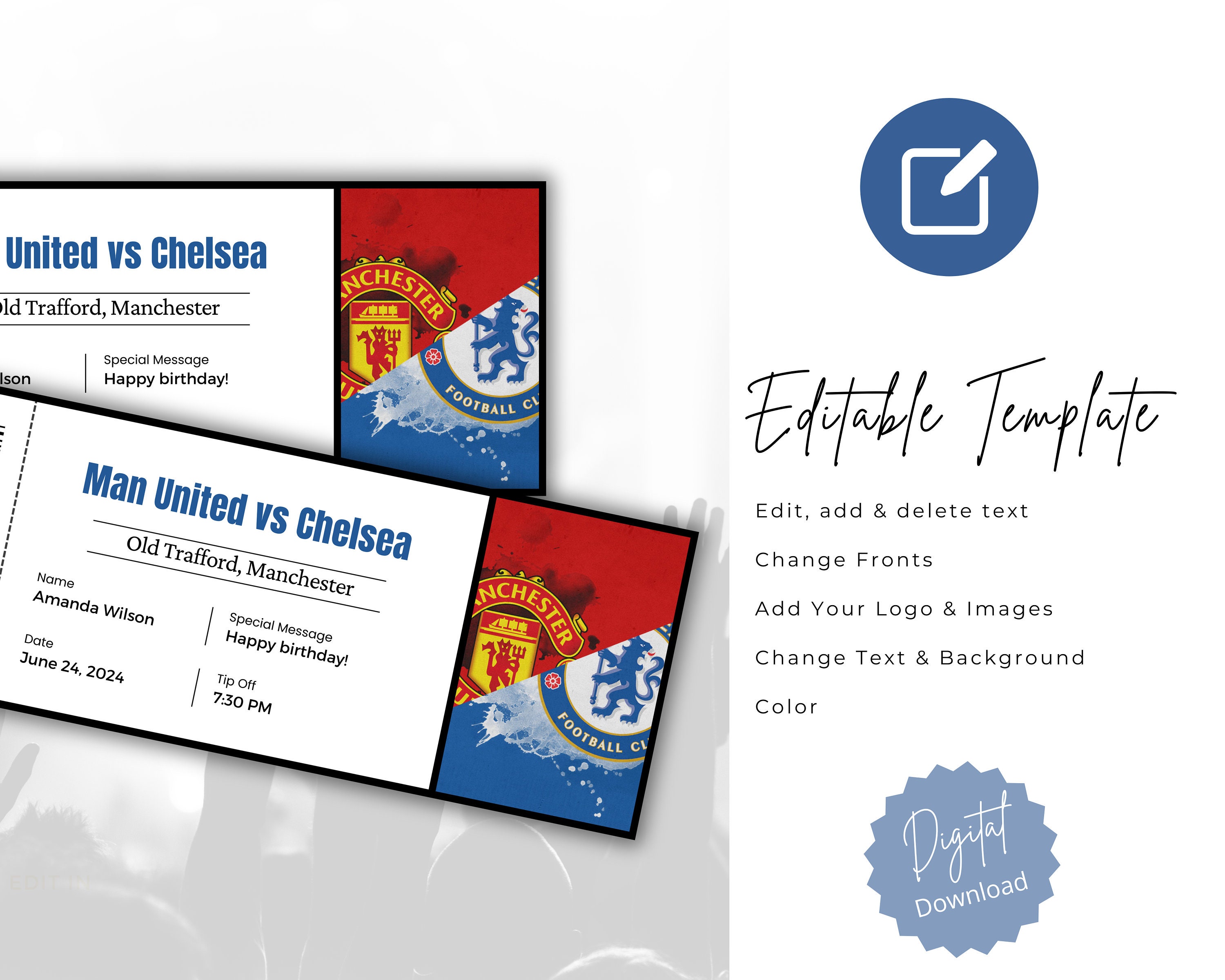 Editable Sports Ticket Template, DIY Sporting Ticket, Custom Sports ...