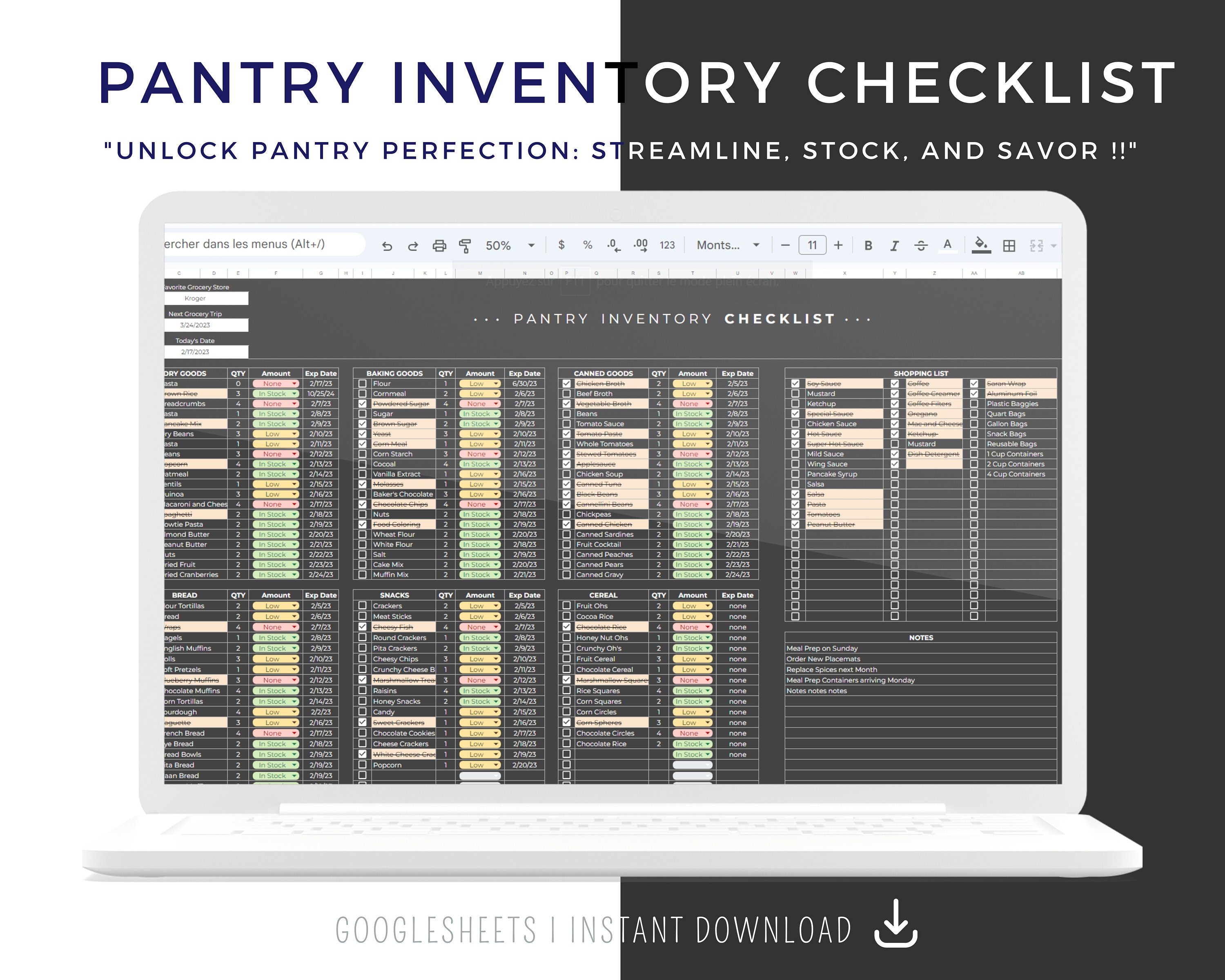 Pantry Planner, Pantry Inventory Template, Pantry List, Food Inventory ...