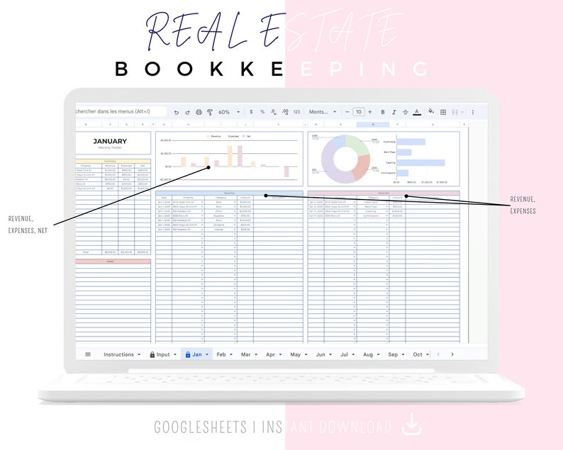 Real Estate Income and Expenses Bookkeeping Spreadsheet, Real Estate ...