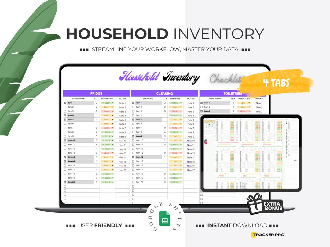 Household Inventory Checklist, Home Inventory Tracker Template, Food ...