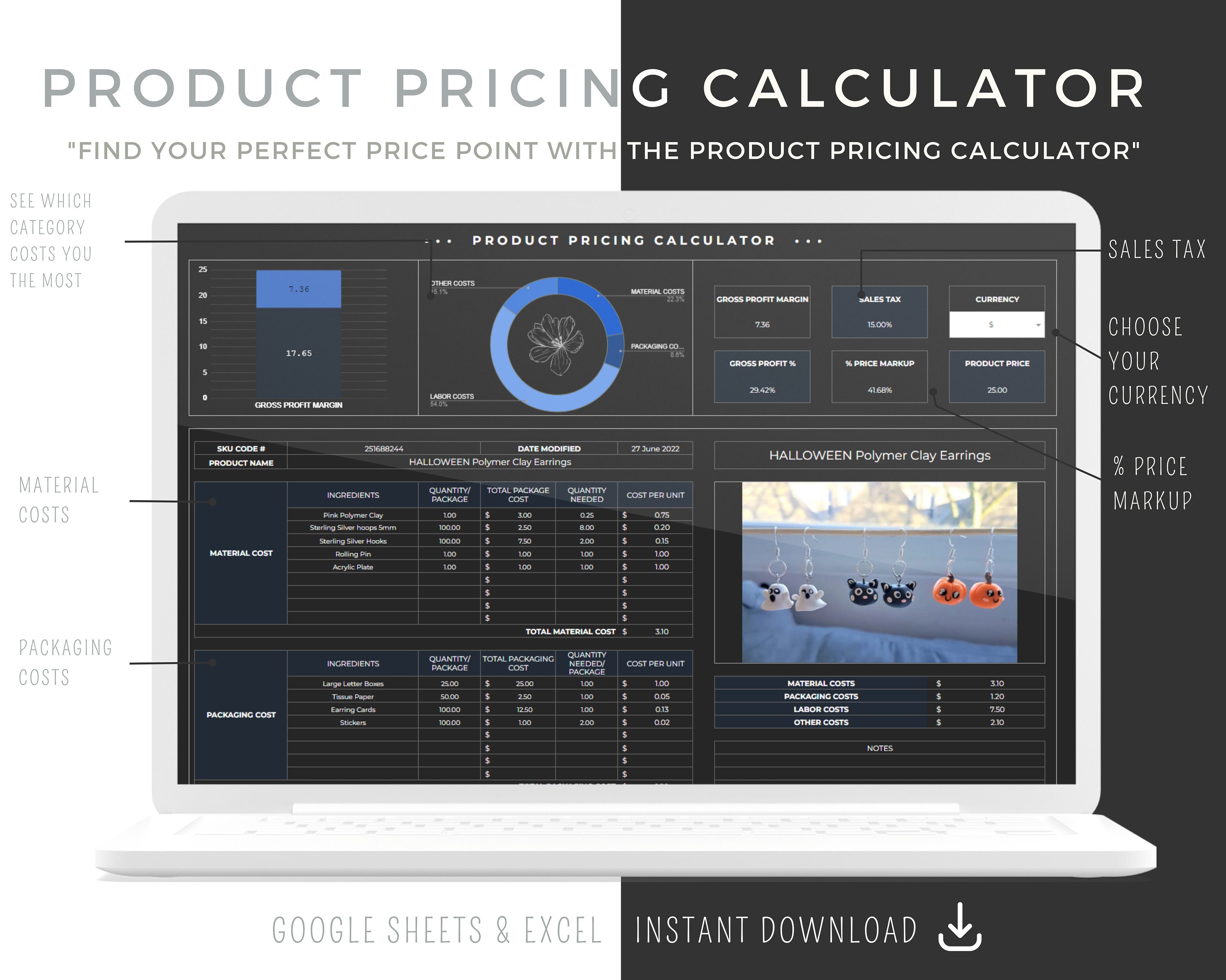 Product Pricing Calculator Spreadsheet for Excel and Google - Etsy