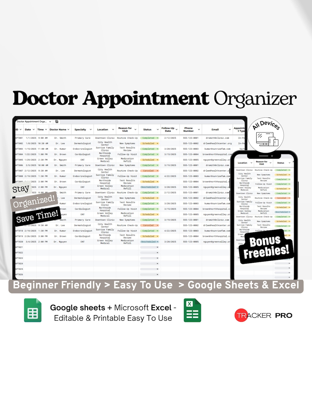 Doctor Appointment Organizer Google Sheets, Medical Visit Log, Health ...