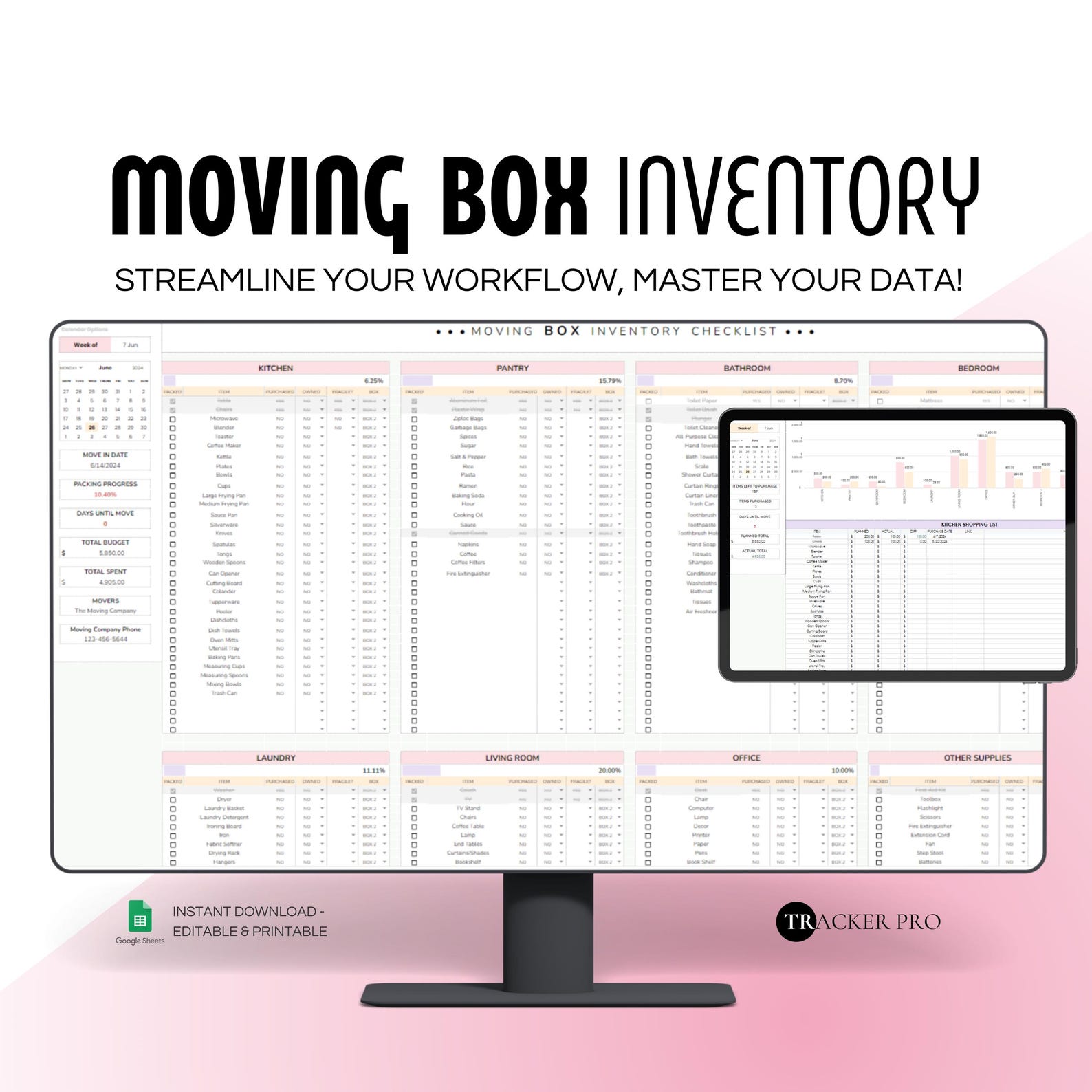 Moving Box Contents List Excel Spreadsheet, Moving Planning, Storage ...