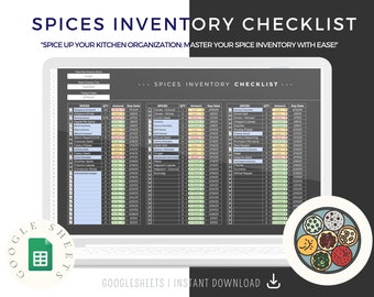 Spices Inventory List, Pantry Inventory Spreadsheet, Spice Inventory ...