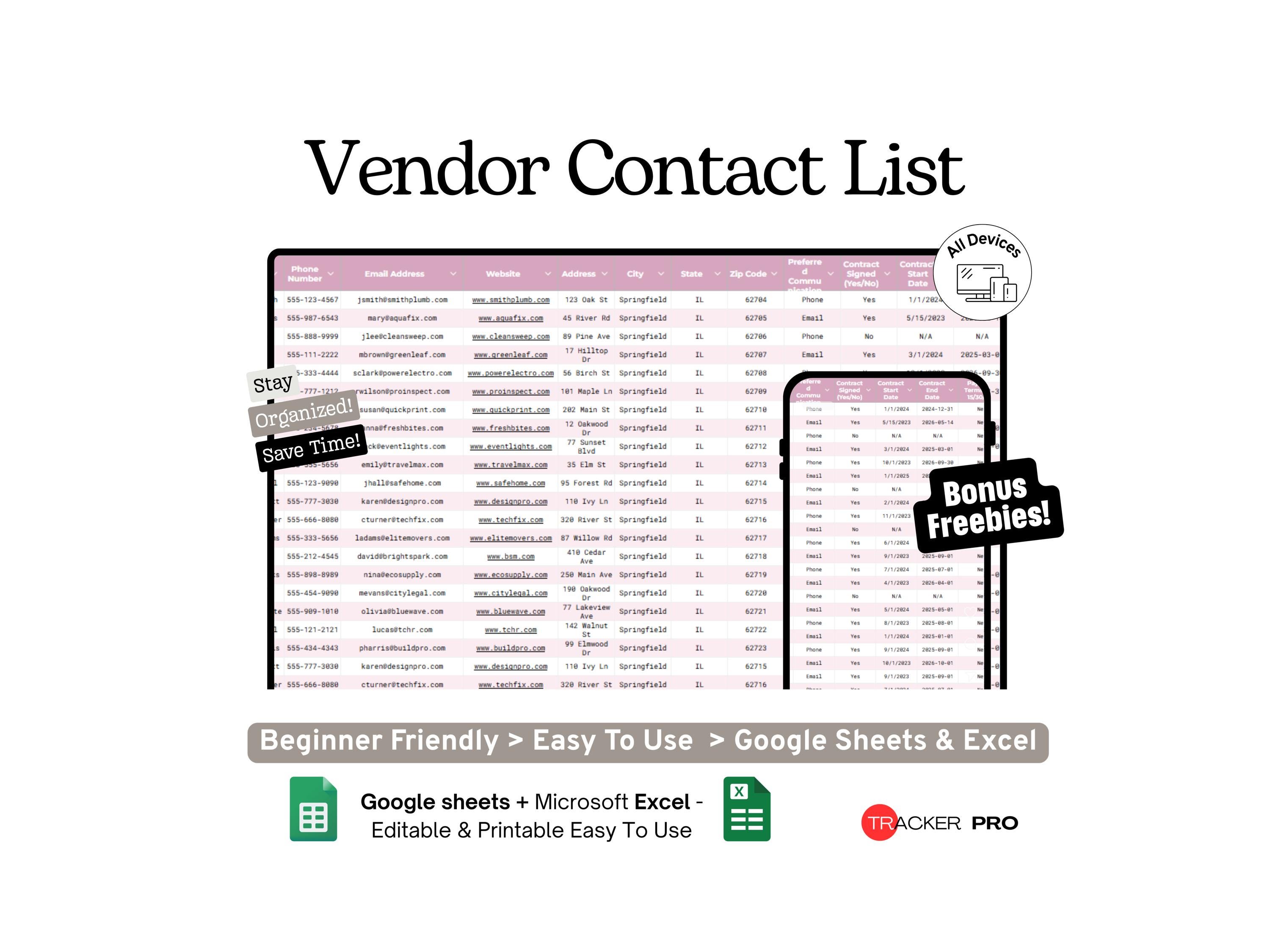 Vendor Contact List Google Sheets Template (business Vendors, Suppliers ...