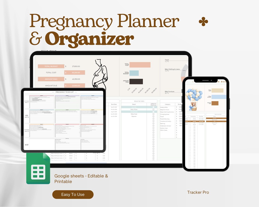All in One Pregnancy Planner Spreadsheet, Digital Baby Planning, Baby ...