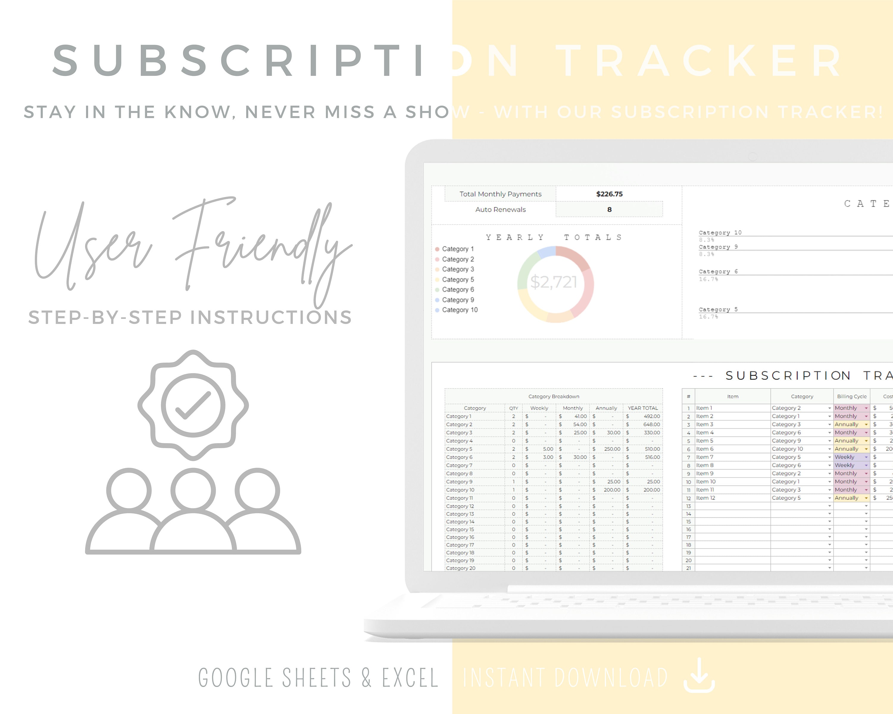 Monthly Subscription Tracker Google Sheets, Monthly Subscription ...