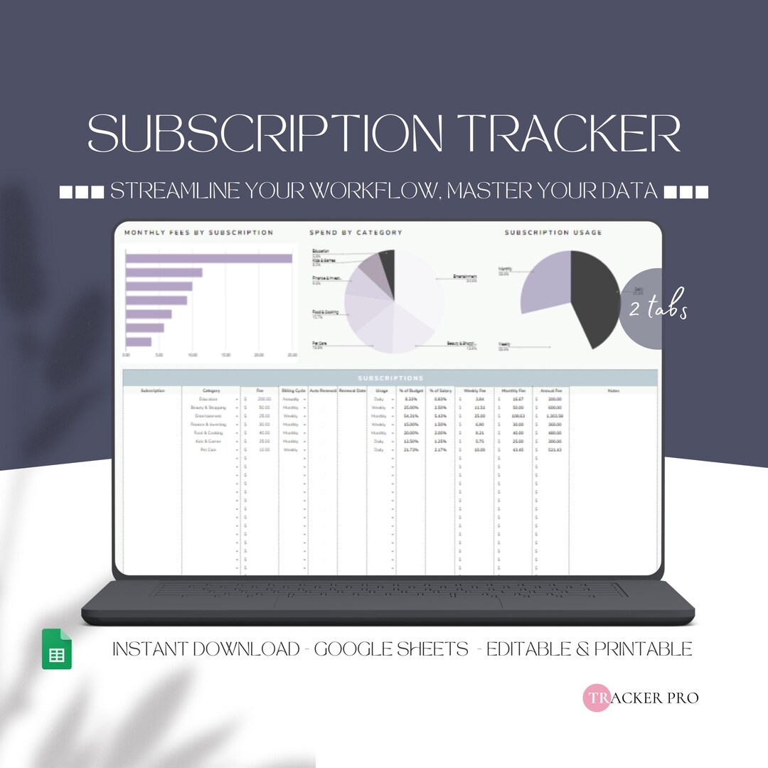 Subscription Tracker Google Sheets, Subscription Tracker Excel ...