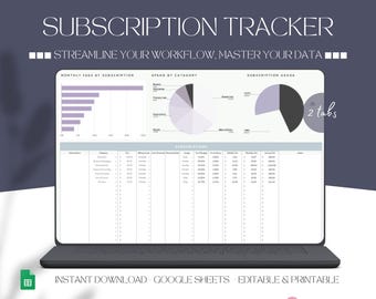 Subscription Tracker Google Sheets, Subscription Tracker Excel, Subscription Tracker Printable ...
