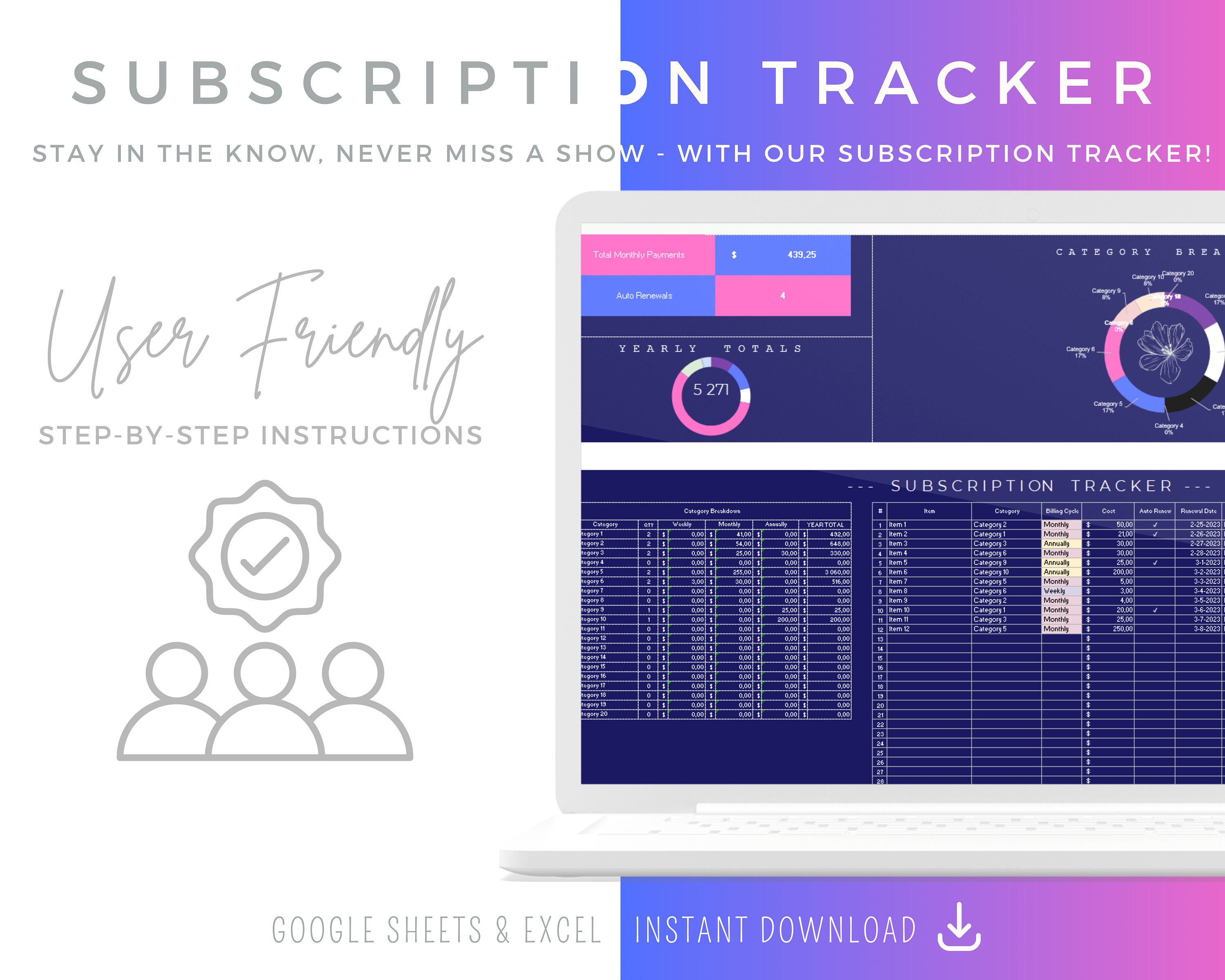 Monthly Subscription Tracker Google Sheets, Monthly Subscription ...