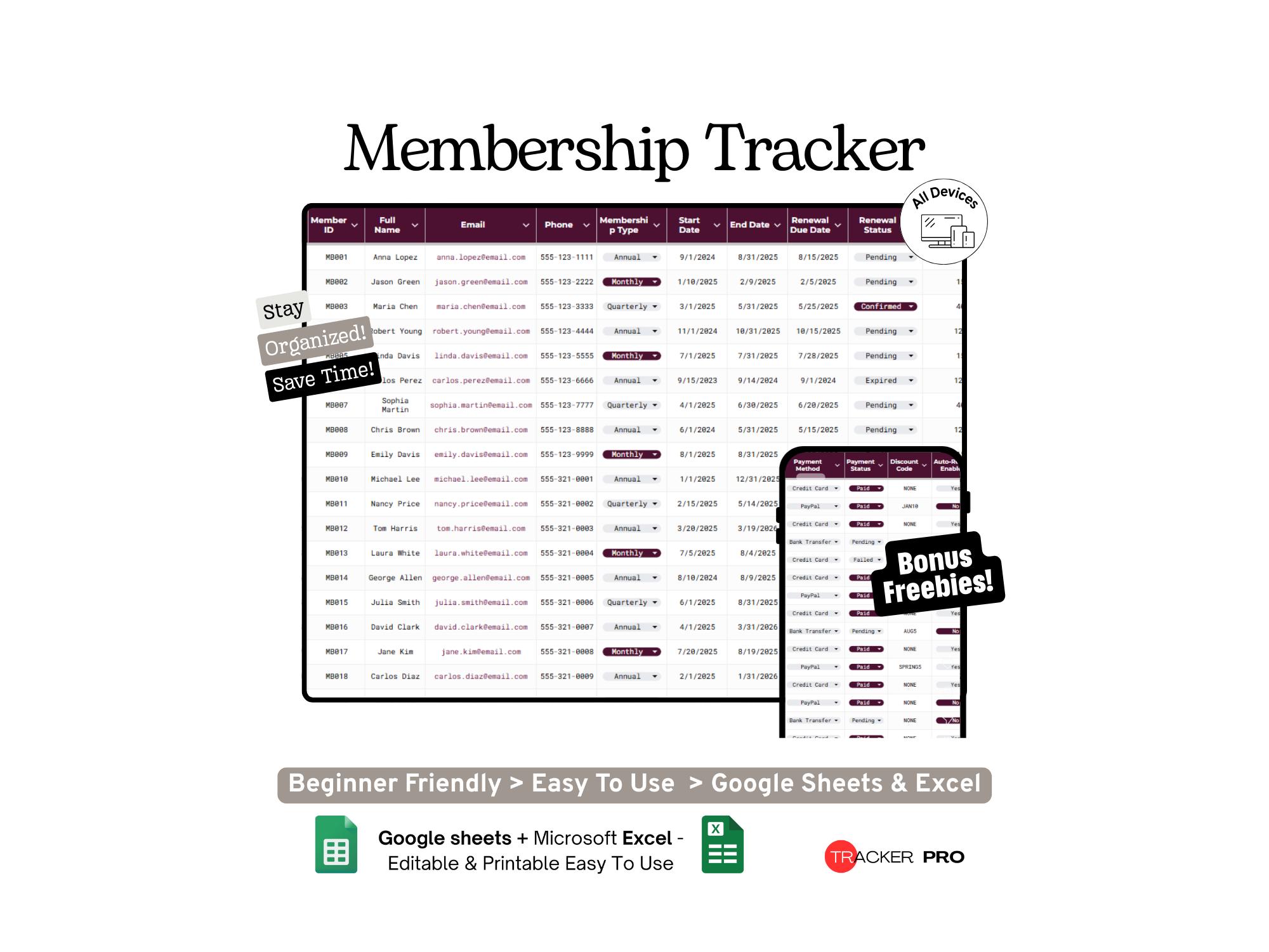 Membership Program Sign-up and Renewal Tracker Google Sheets Template ...