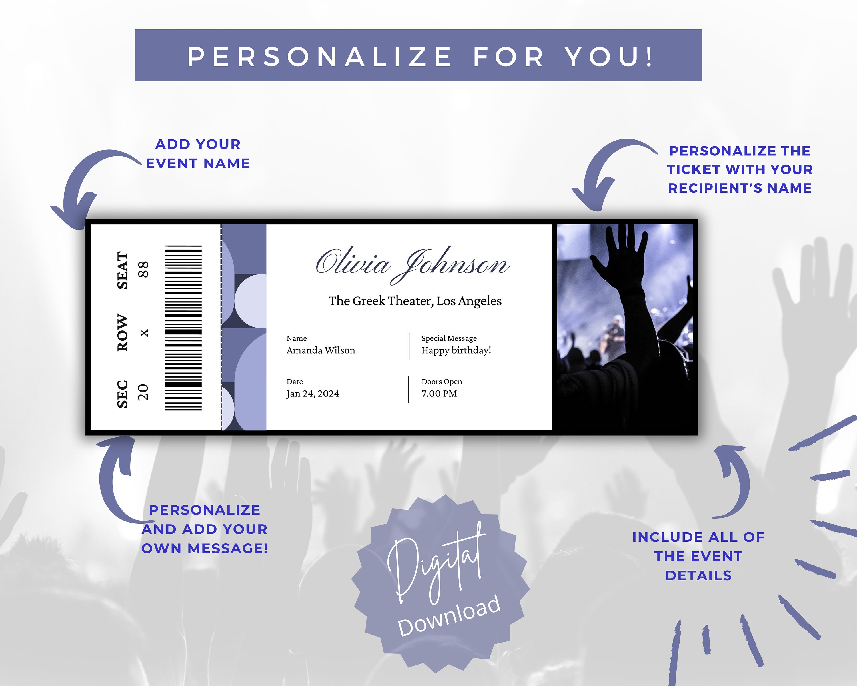Editable Concert Ticket Template DIY Event Ticket Custom - Etsy