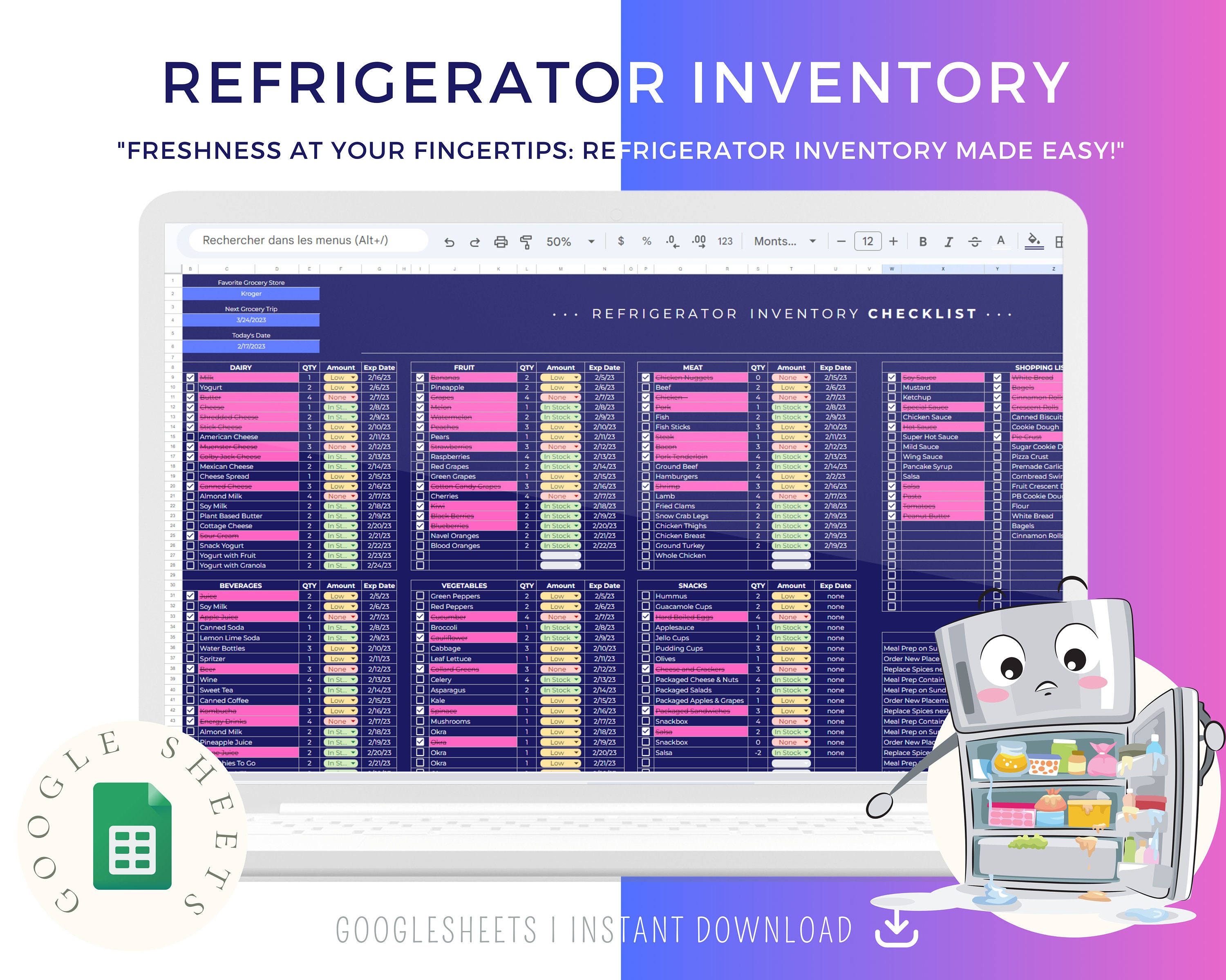 Refrigerator Checklist, Refrigerator Inventory Template, Refrigerator ...