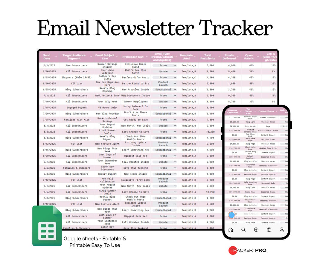 Email Newsletter Tracker Google Sheets Template (email Campaigns ...
