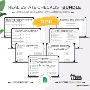 Real Estate Management Template Bundle, Transaction Checklist, Bookkeeping, Realtor Sales ...