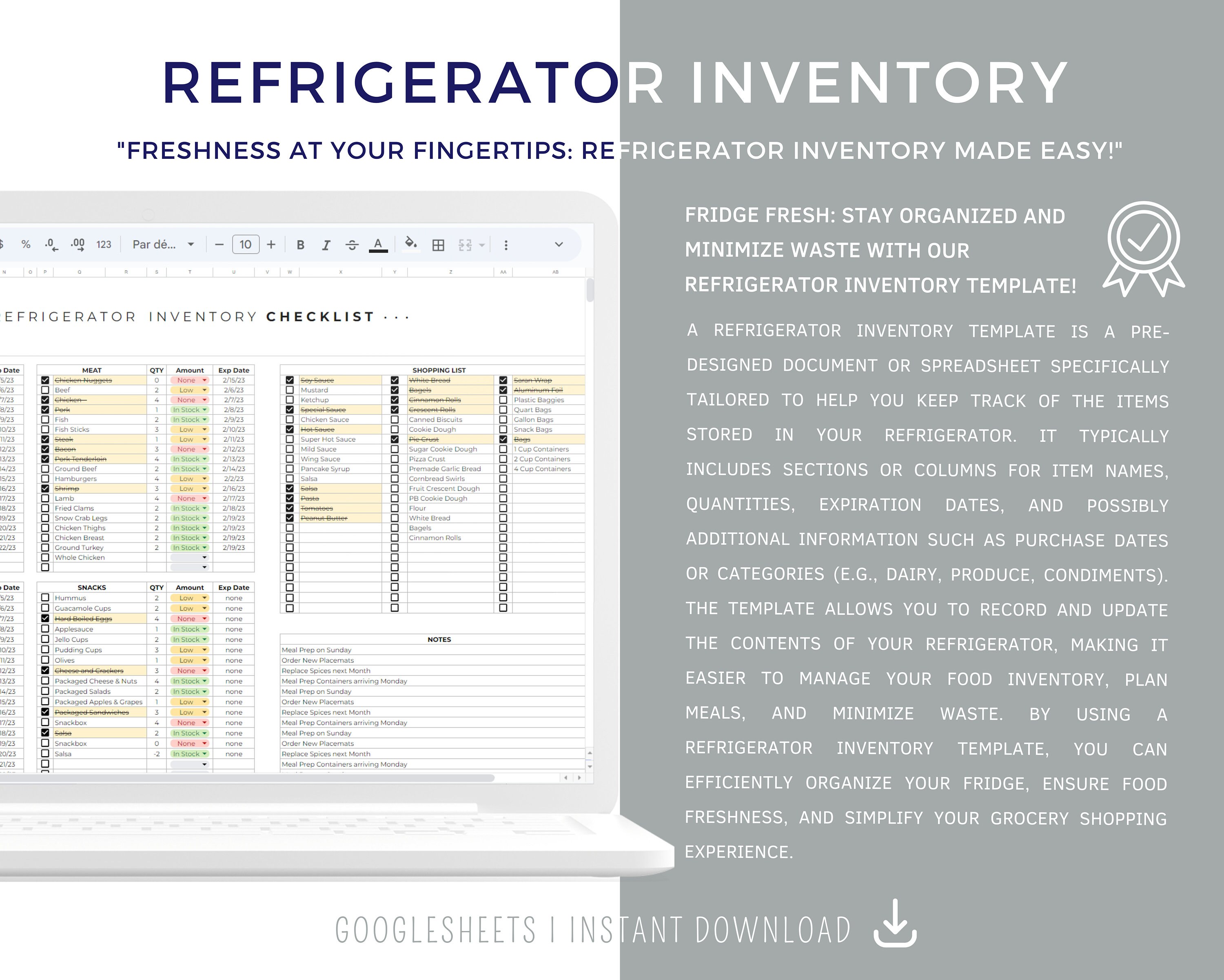Refrigerator Inventory Template Refrigerator Checklist - Etsy