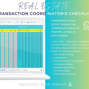 Realtor Transaction Checklist, Real Estate Excel Spreadsheets ...