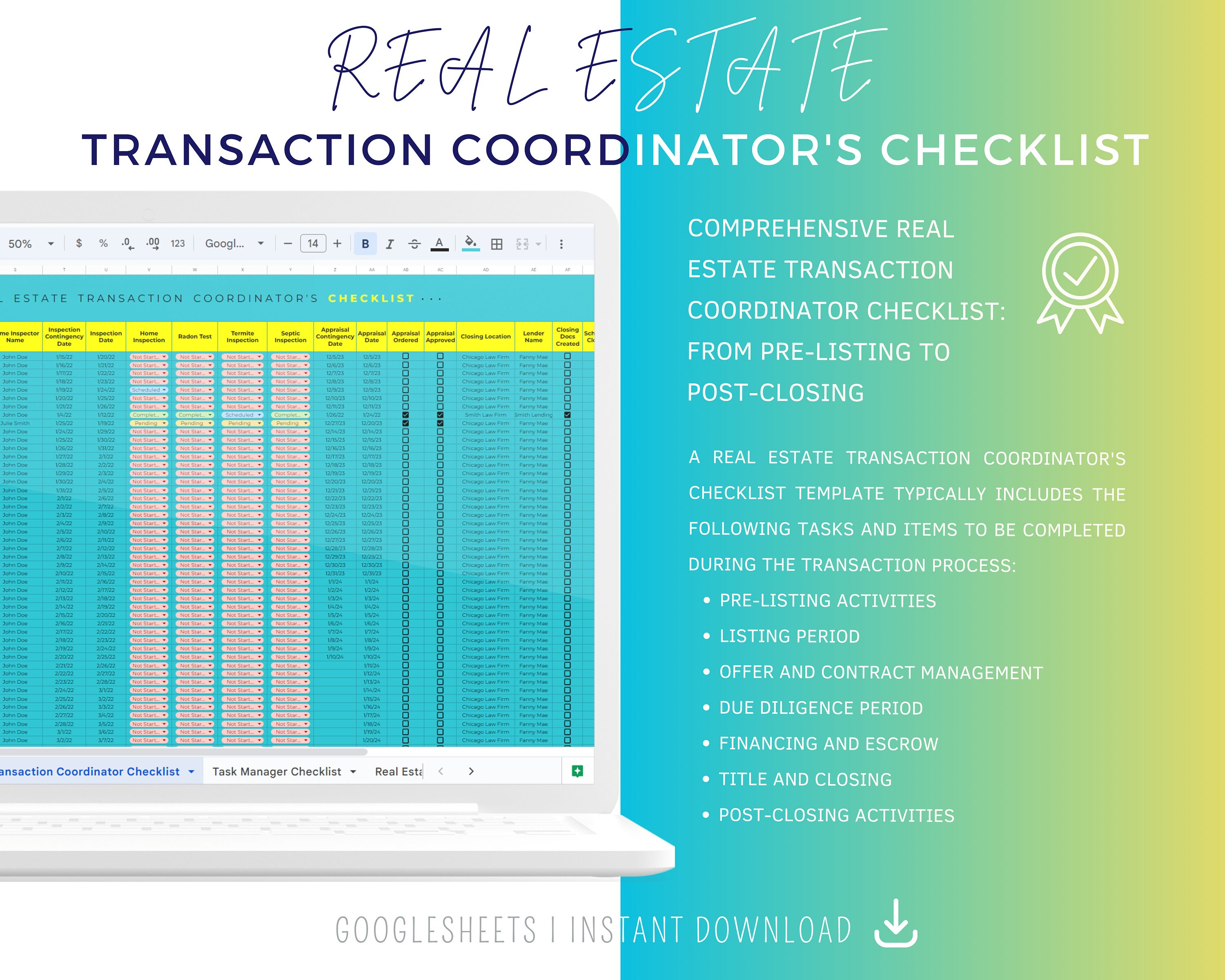 Realtor Transaction Checklist, Real Estate Excel Spreadsheets ...