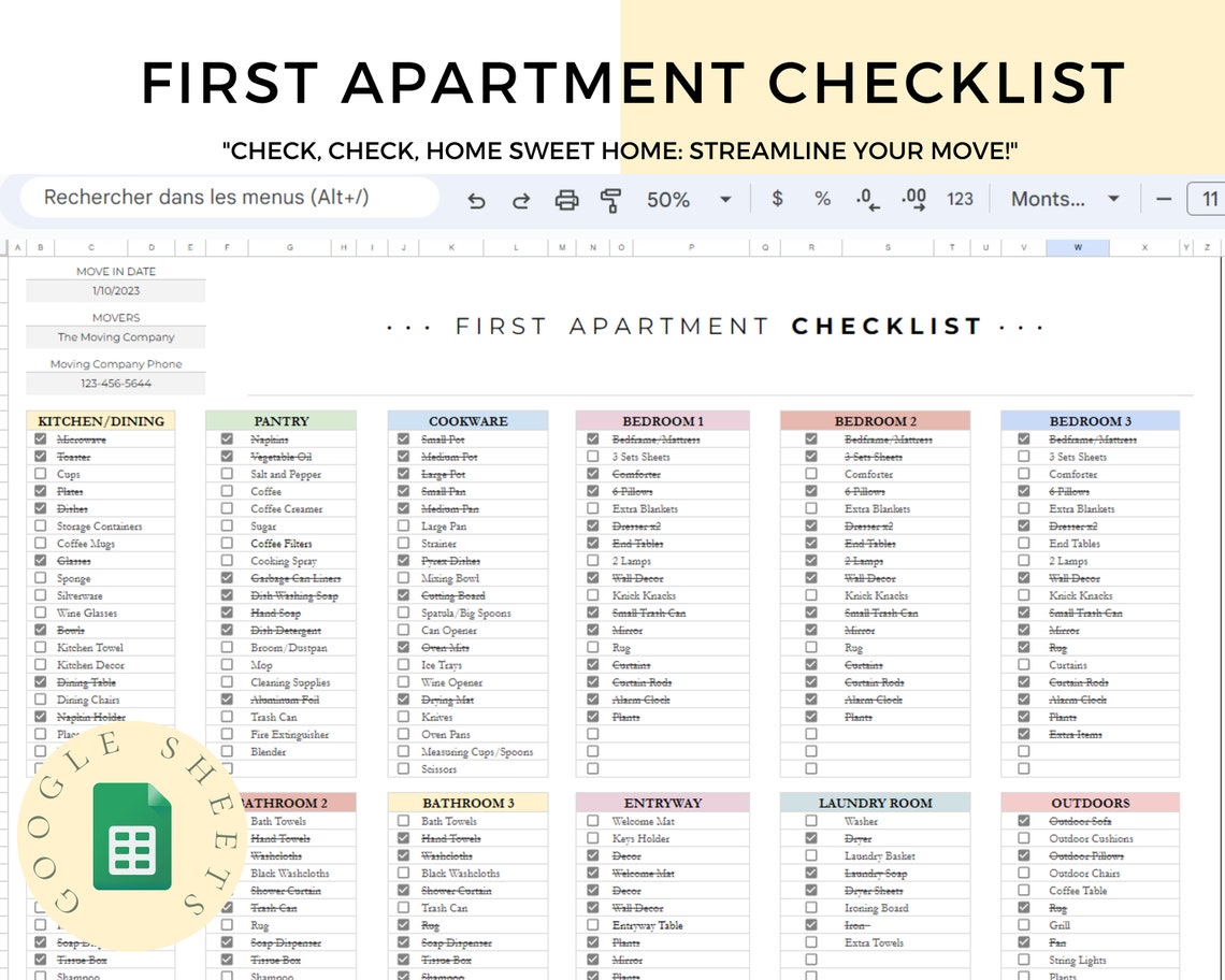 First Apartment Checklist Template Excel Spreadsheet, Our First ...