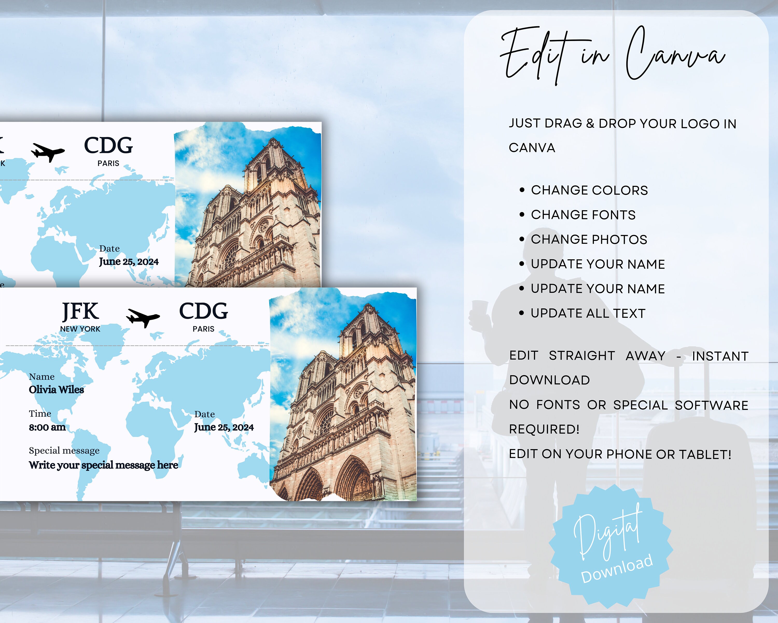 Editable Boarding Pass Template Canva Boarding Pass - Etsy