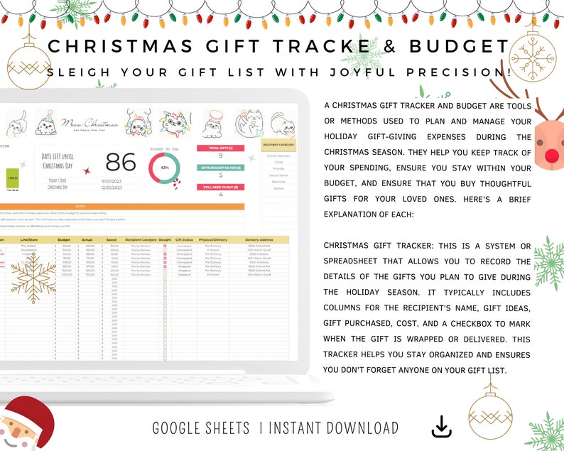 Christmas Budget Spreadsheet, Google Sheets Template, Digital Gift ...