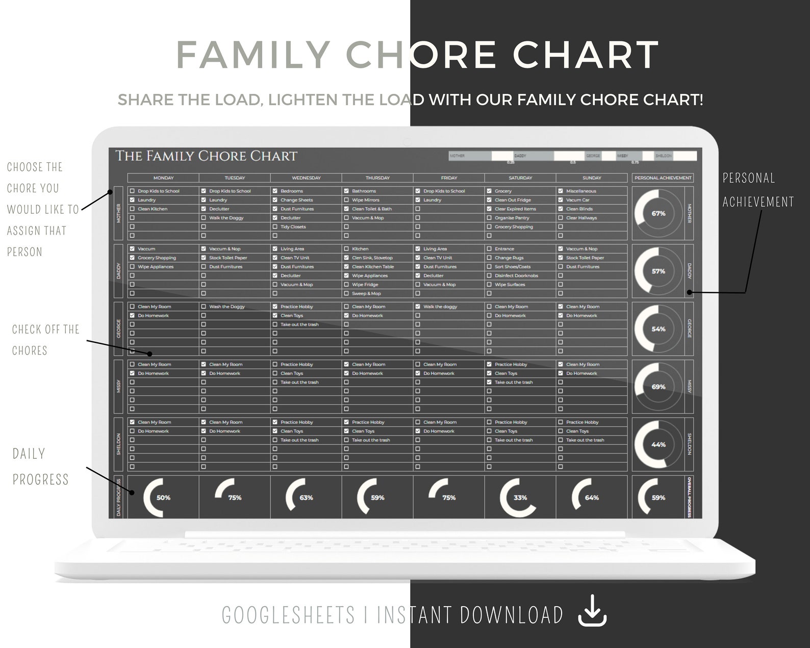 Family Chore Chart Spreadsheet Template for Google Sheets ...