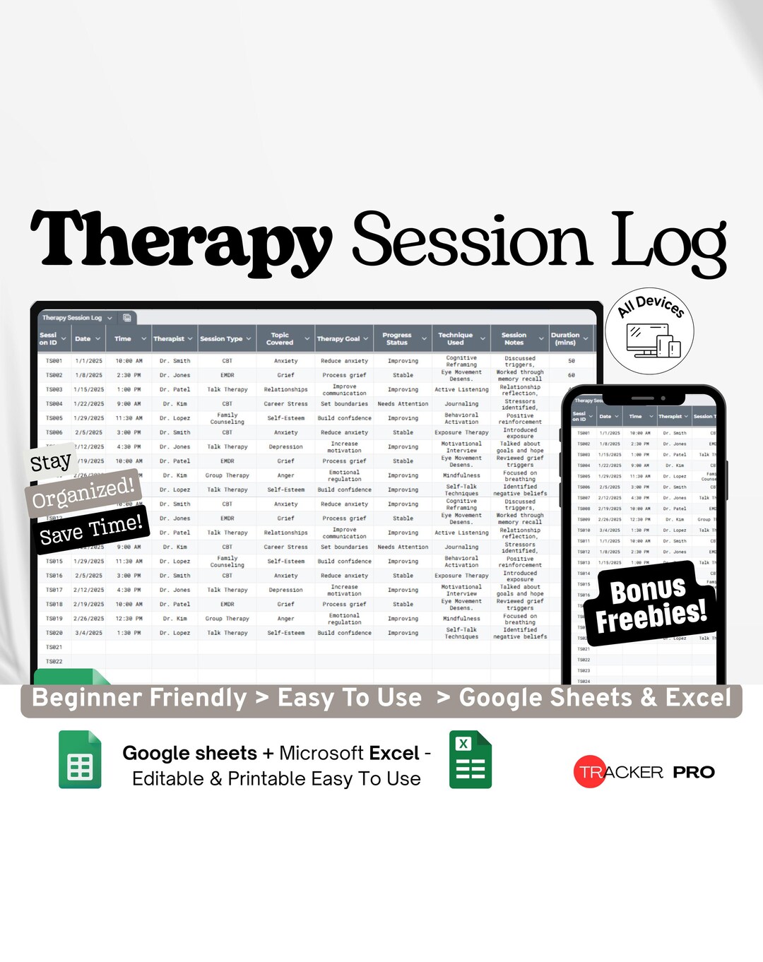 Therapy Session Log Google Sheets, Mental Health Notes Journal ...