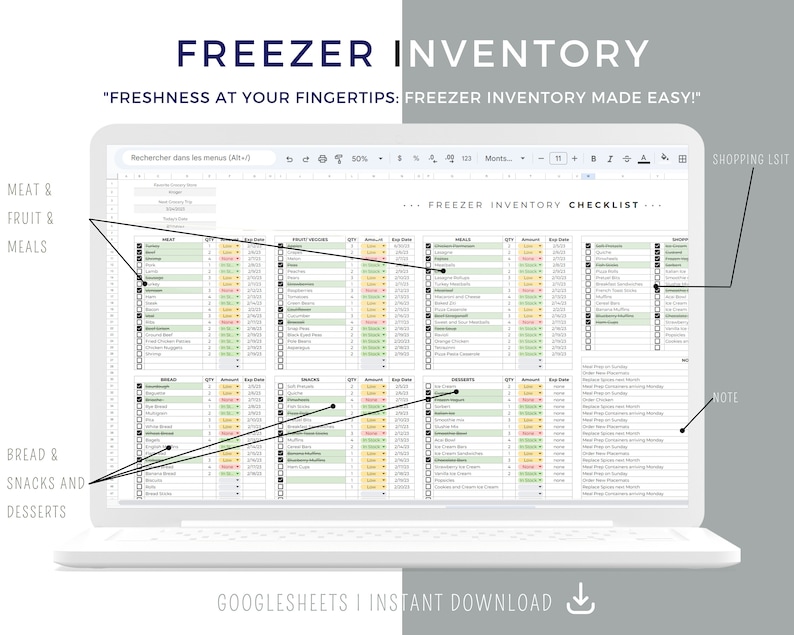Freezer Inventory Template Freezer Checklist Freezer List - Etsy