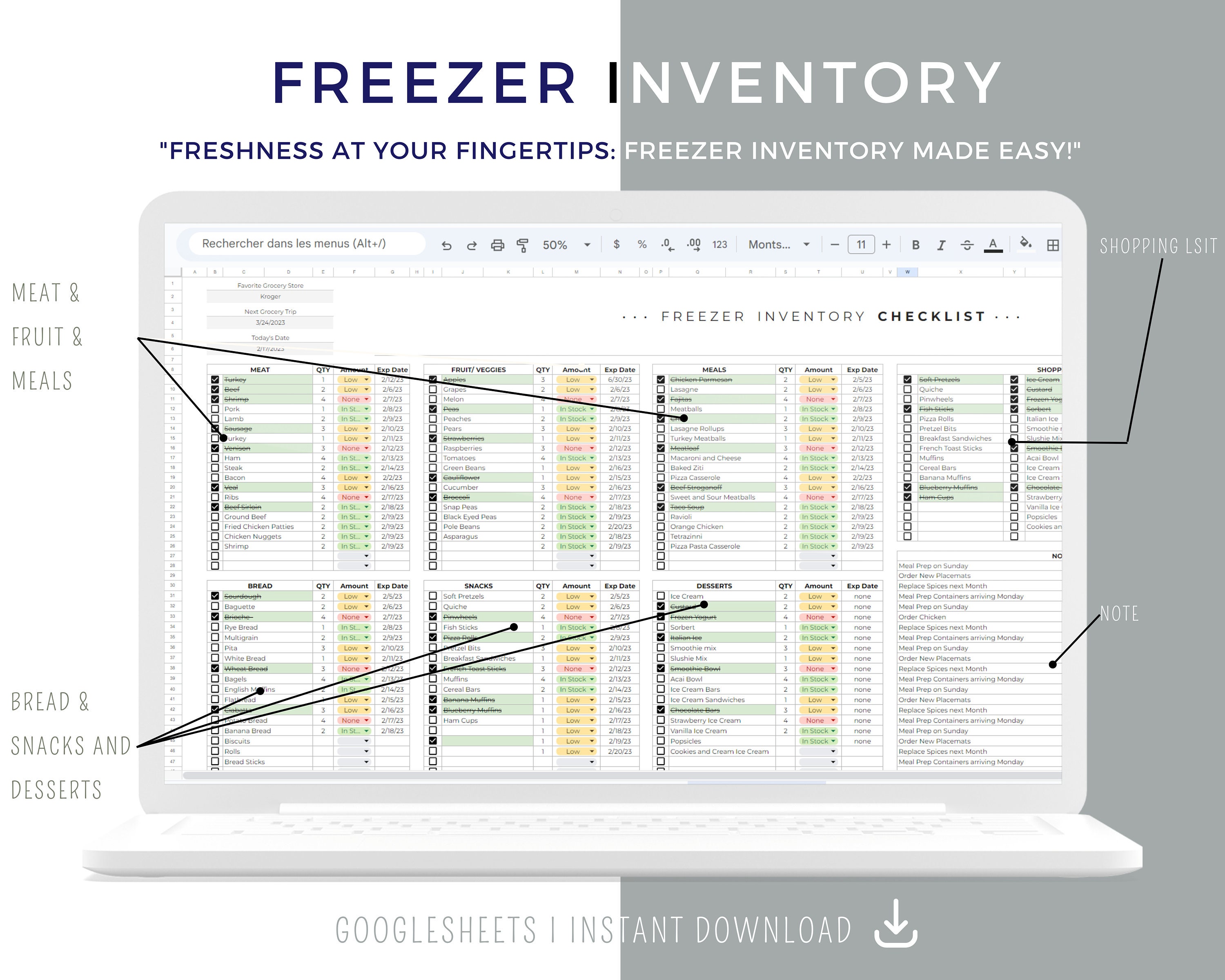 Freezer Inventory Template Freezer Checklist Freezer List - Etsy