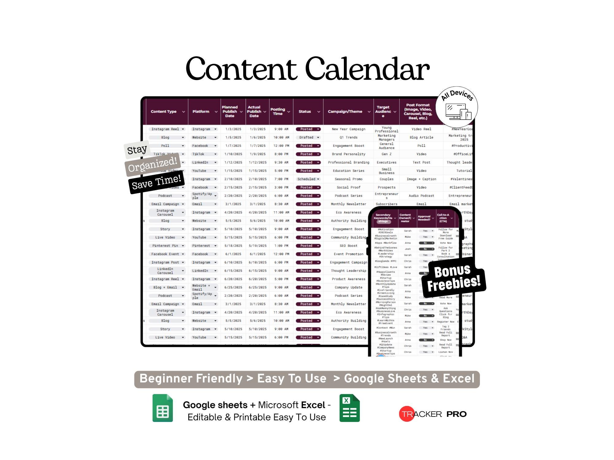 Content Calendar and Posting Schedule Google Sheets Template (social ...