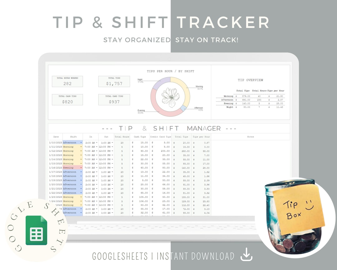 Tips Tracker Spreadsheet Gratuity Log Financial Planner - Etsy