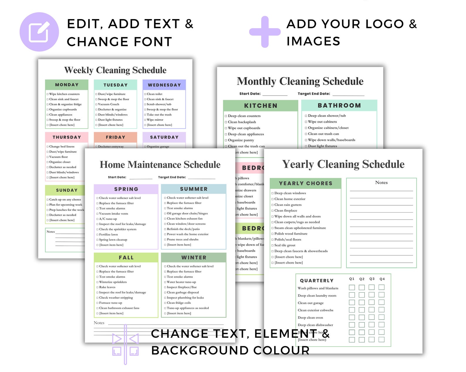 Editable Cleaning Schedule Bundle, Adult Chore Chart, ADHD Cleaning ...