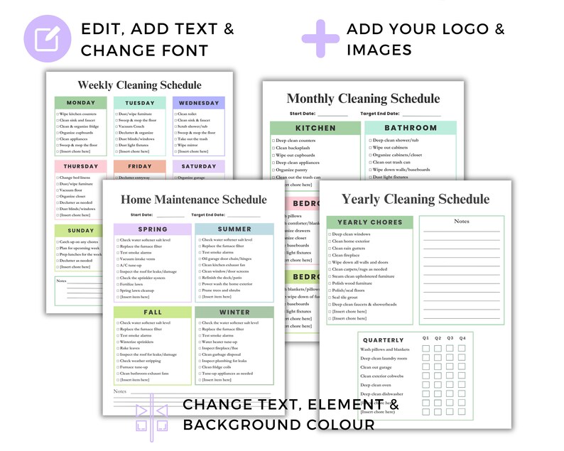 Editable Cleaning Schedule Bundle, Adult Chore Chart, ADHD Cleaning ...