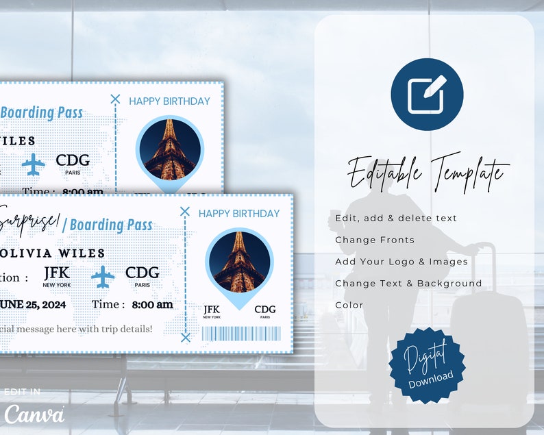 Editable Boarding Pass Template Bundle Printable Airline - Etsy