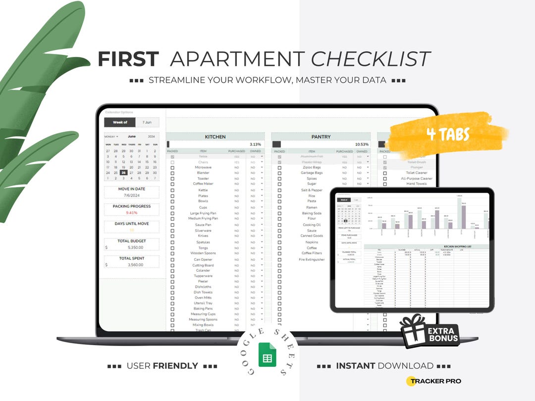 First Apartment Checklist Template Excel Spreadsheet, Our First Apartment Planner Google Sheets ...