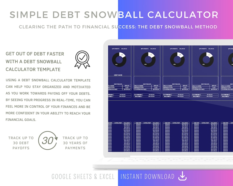 Debt Snowball Spreadsheet, Dave Ramsey Calculator, Excel Budget Planner, Financial Planner, Debt ...
