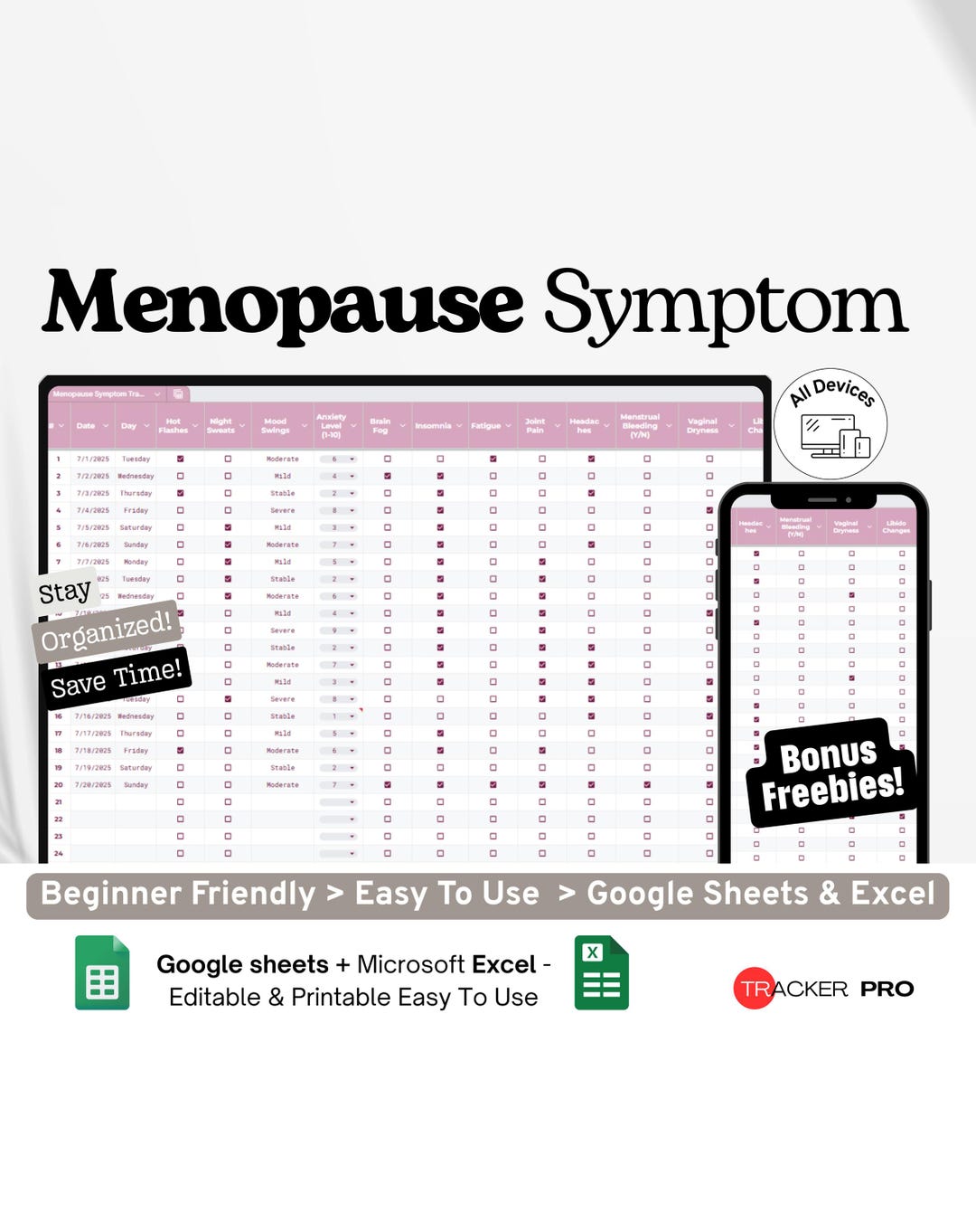 Menopause Symptom Tracker Google Excel, Hormonal Health Log, Menopause ...
