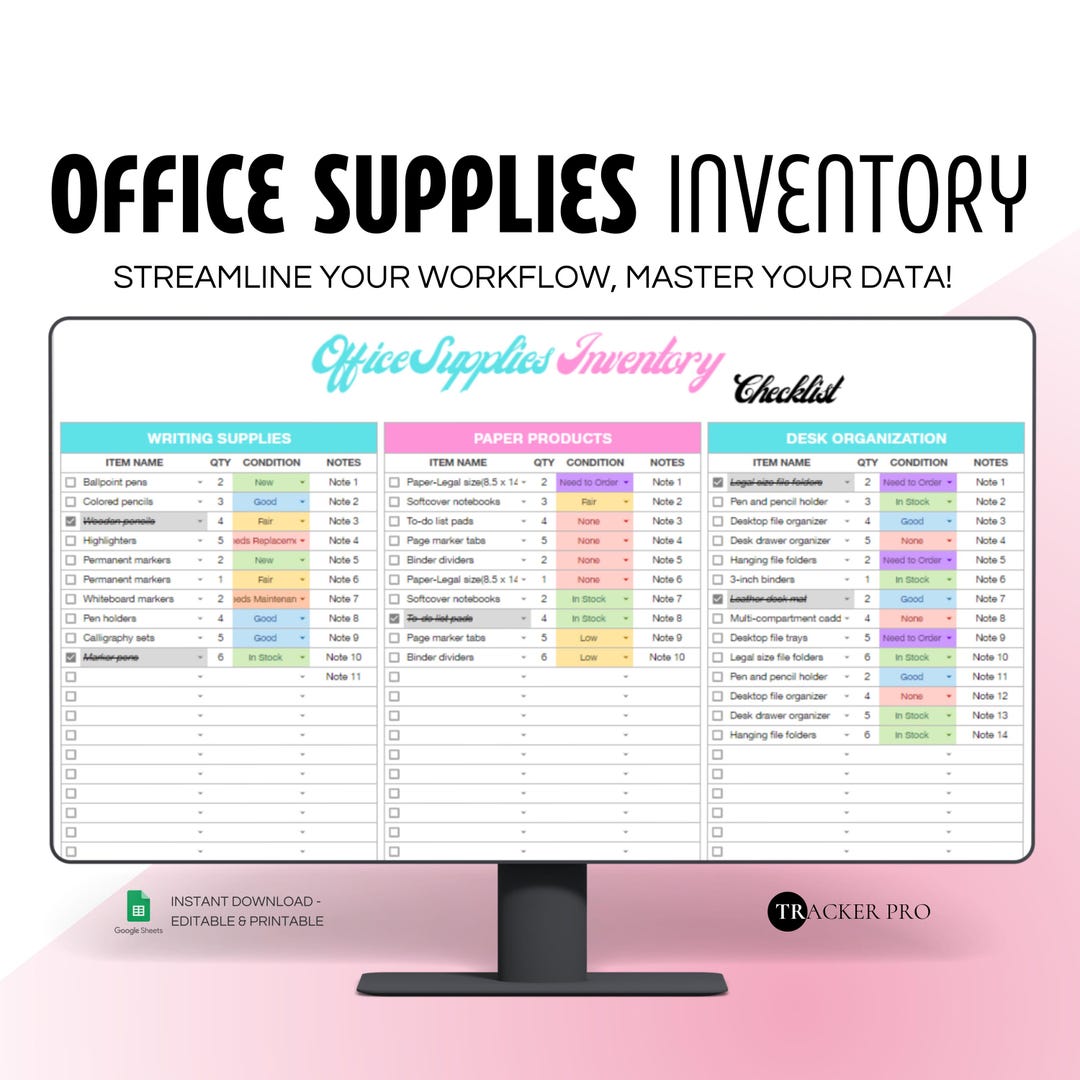 Comprehensive Office Supplies Inventory Checklist Spreadsheet | Google ...